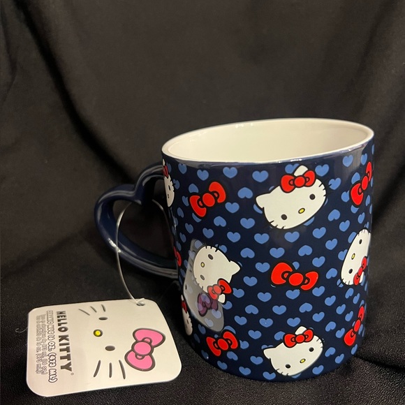 Dining | Hello Kitty Red Bow Blue Heart Handle Mug | Poshmark